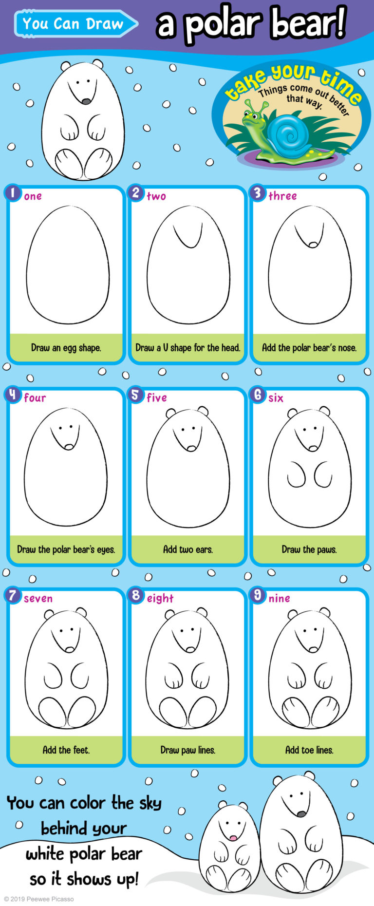 How to draw a Polar Bear - easy step-by-step | Peewee Picasso